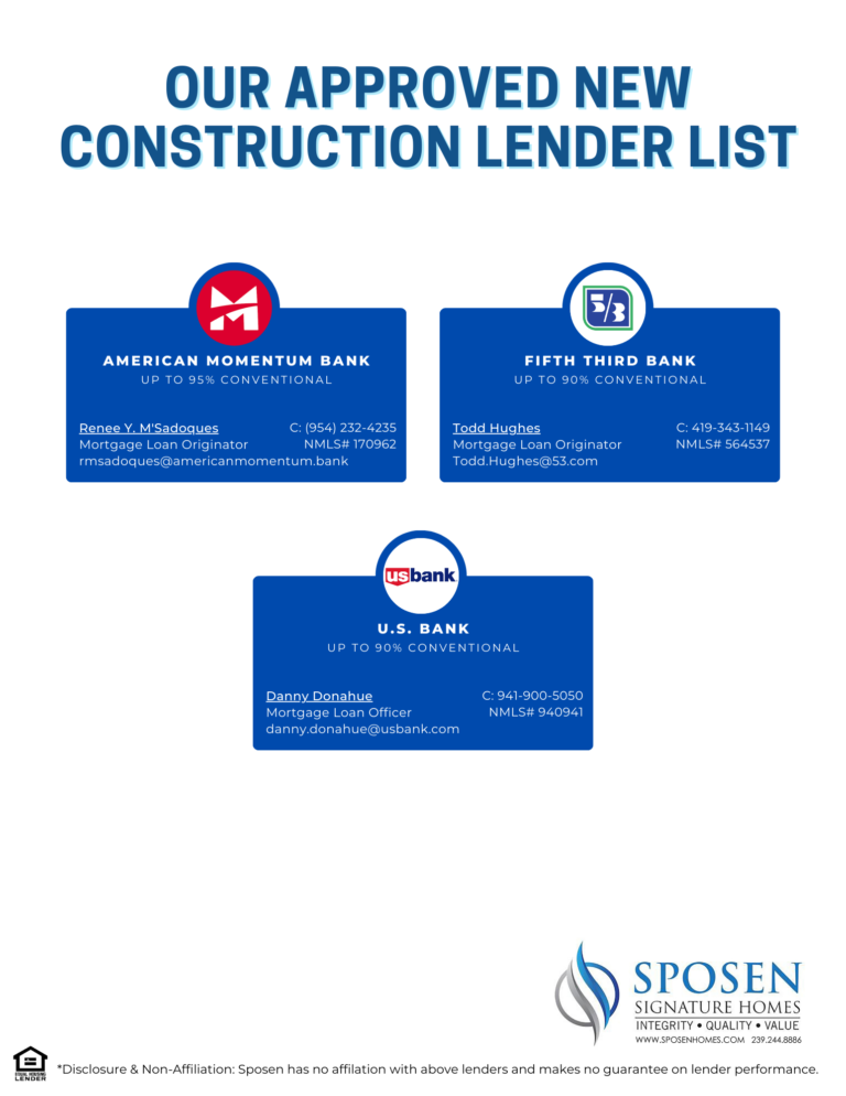 Approved Lender List - Sposen Homes